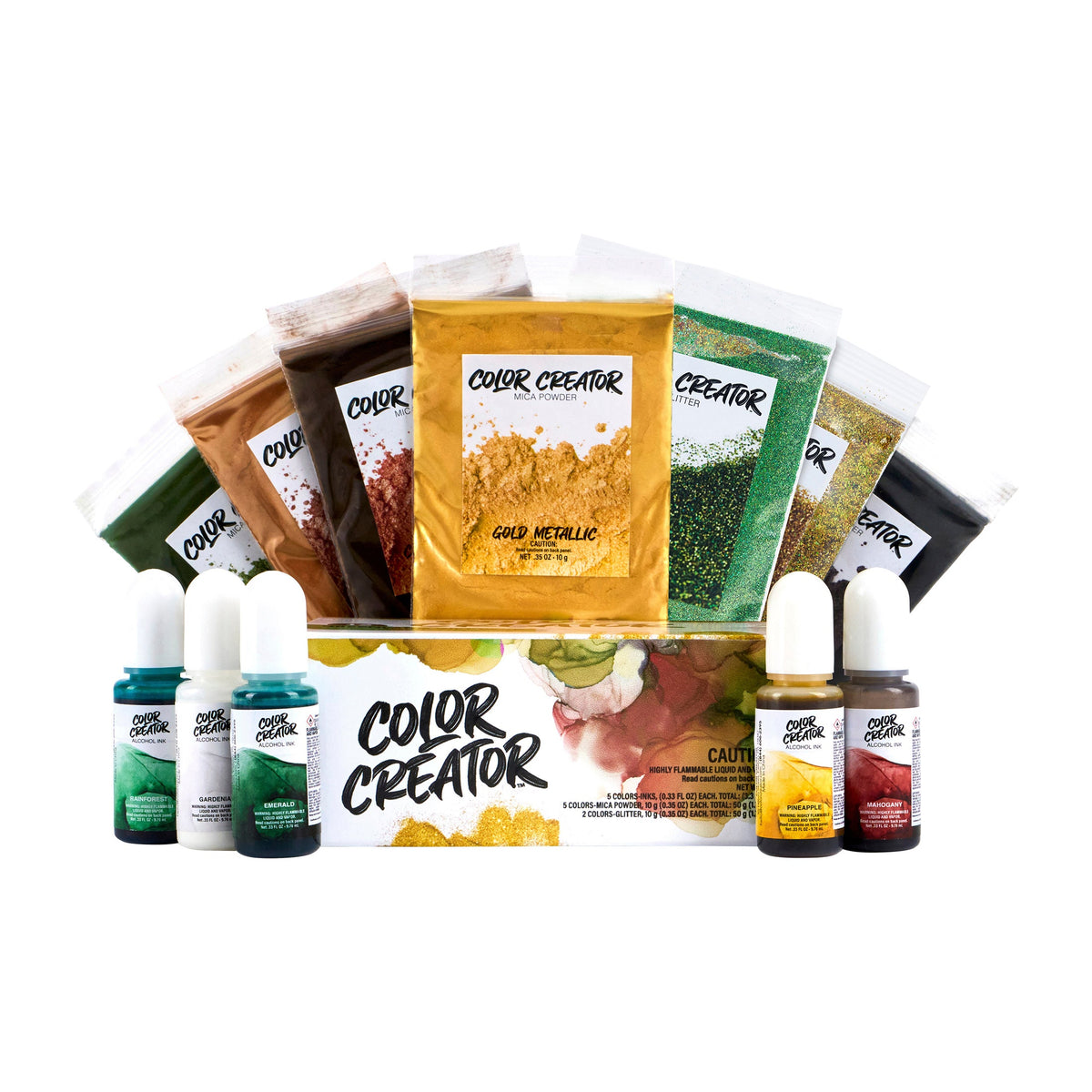 Color Creator Greenland Kit - 12 Mica Powders Alcohol Inks & Glitters ...